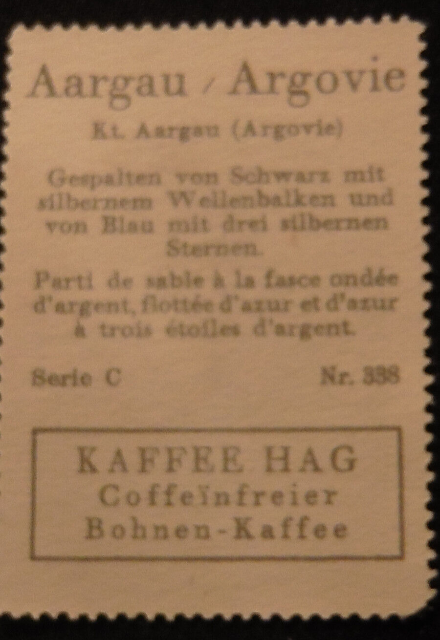 CAFE HAG - vignette publicitaire AARGAU N° 338 - série C - KAFFEE HAG ...