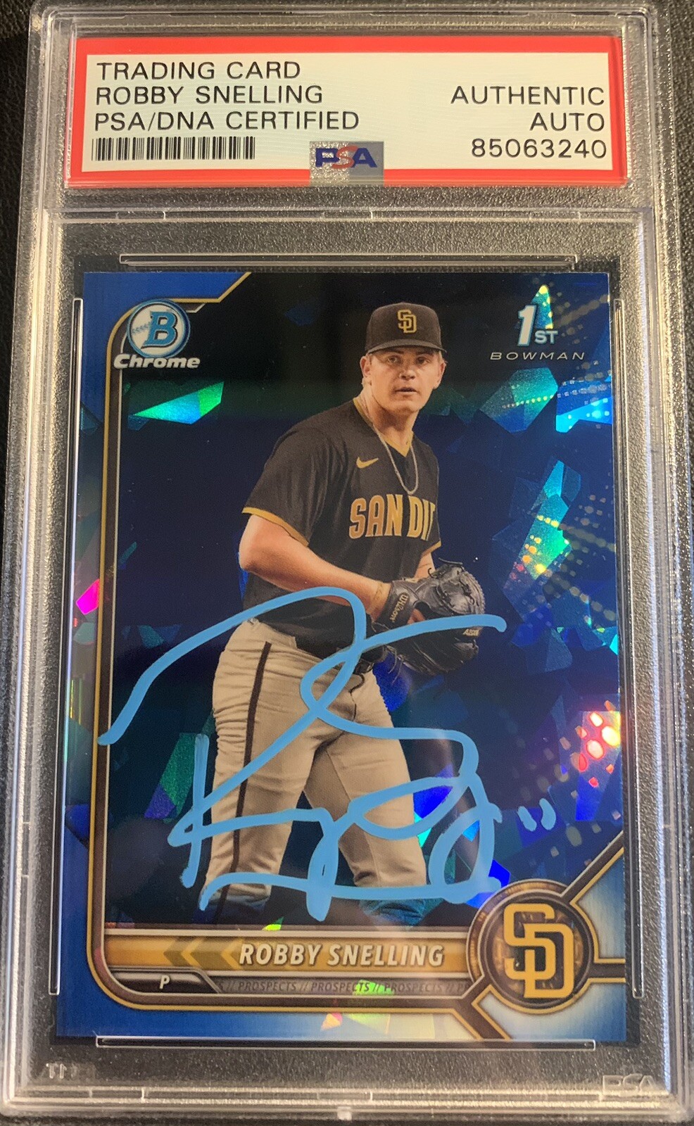 ROBBY SNELLING Signed 2022 Bowman Draft Chrome Sapphire Auto Psa Padres ...
