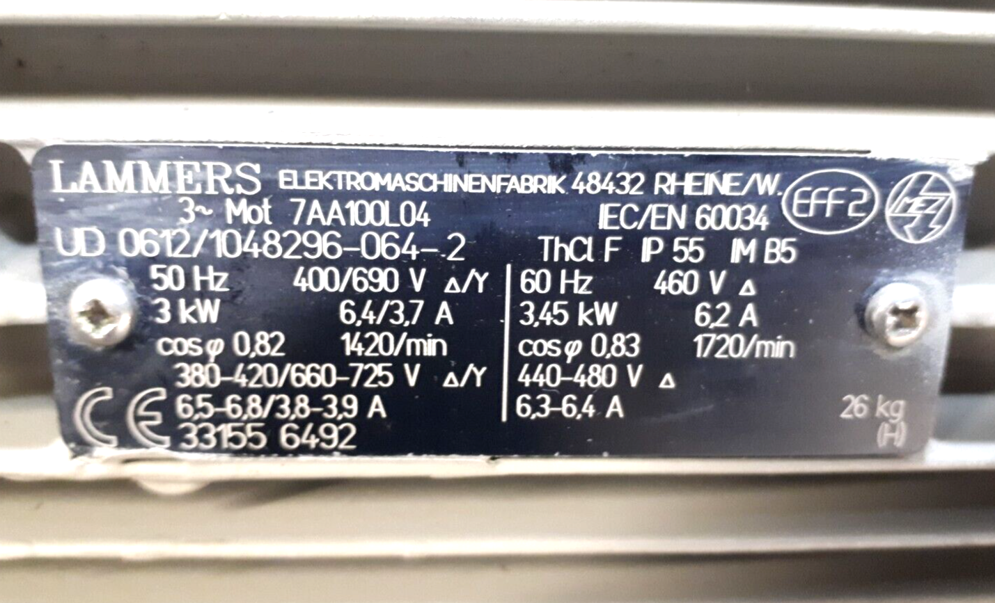 Lammers 7AA100L04 Asynchron-Bremsmotor 3,45 kW 1720 U/min IP 55 | eBay.de