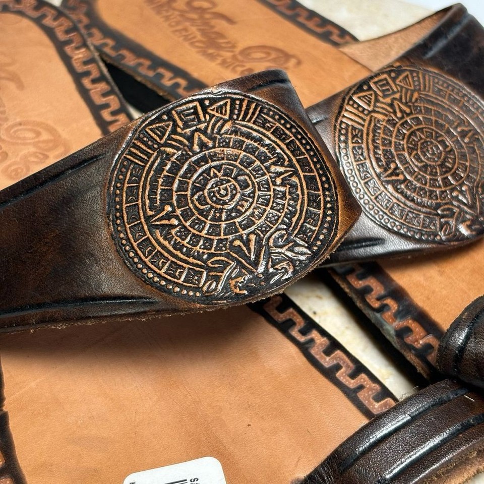 Anay Pe Brown Leather Sandals Size 5 Womens Handcrafted Mayan Calendar ...