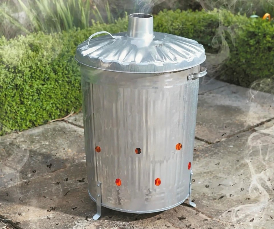 90L GALVINISED INCINERATOR BIN - STRONG METAL BIN - GARDEN - WASTE ...