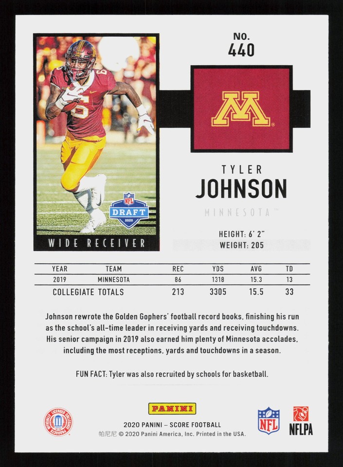 2020 Score Tyler Johnson #440 Football Minnesota Golden Gophers | eBay