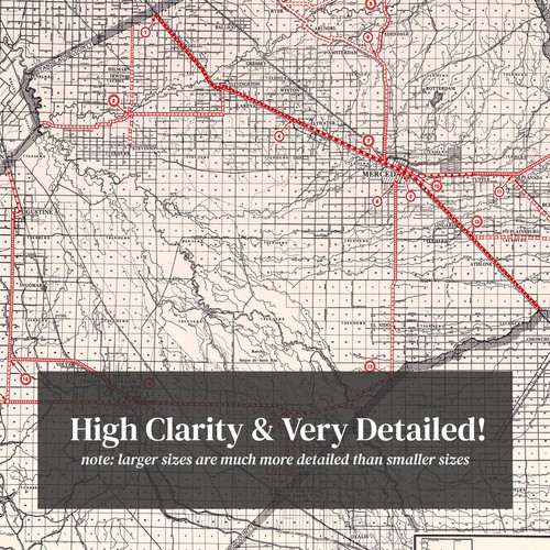 Old Map of Merced County, CA 1935 - Vintage California Art | eBay