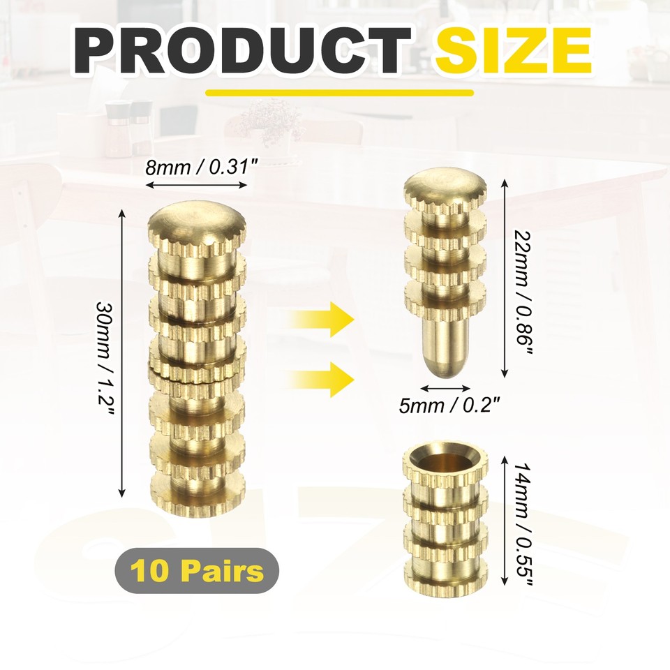 Table Leaf Dowel Pin 8x30mm, 10 Pack Brass Table Bolt Sleeve Connectors ...