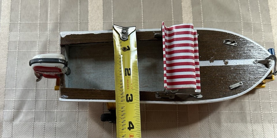 Structo II Wooden Boat With Trailer And Tiny Toy Outboard Motor ...