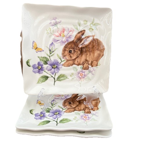 Maxcera Bunny Spring Floral 8.5” Salad Plates Set of 4 NEW | eBay