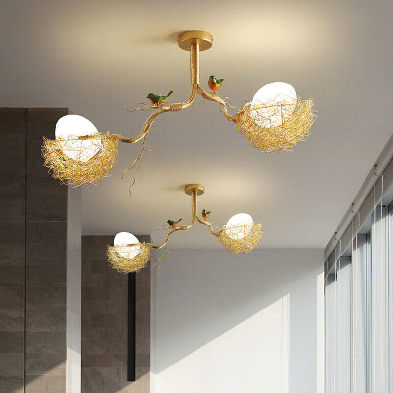 Modern Bird Nest Glass Chandelier Ceiling Lamp Fixture Gold Pendant ...