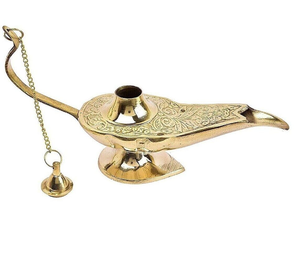 Antique Vintage Aladdin Brass Genie Oil Lamp Nautical Chirag Incense ...