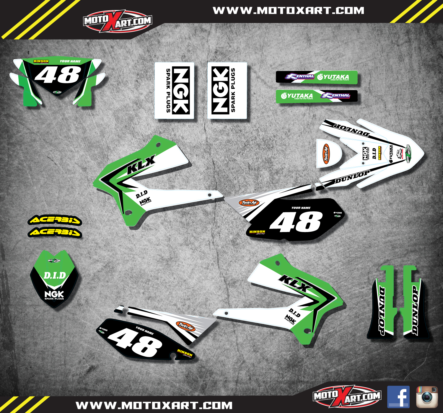 Kawasaki KLX 250 2008 - 2016 Full custom sticker kit REBOUND style ...