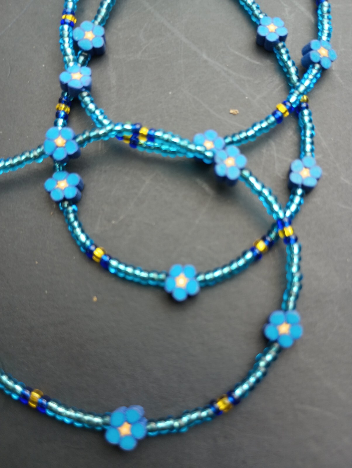 (1) Dainty Beaded Bracelet, Blue Seed beeds With Blue Flowers ...