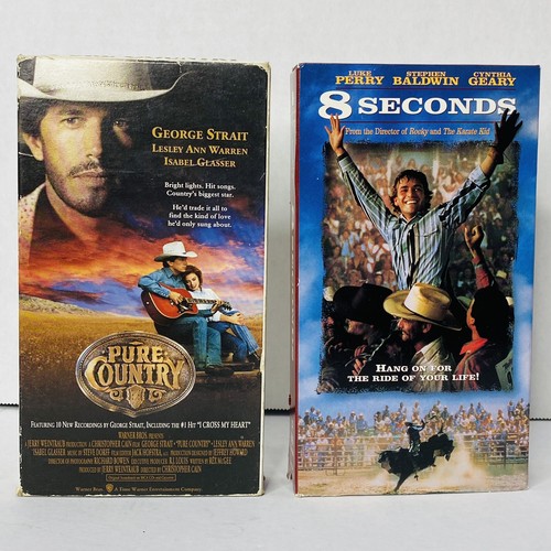 8 Seconds & Pure Country VHS 2 Tape Lot George Strait Luke Perry Cowboy ...