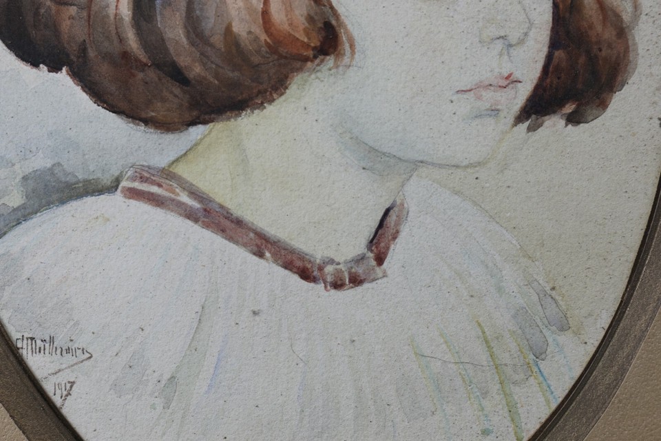 EC. French 1917 Portrait Of Little Girl Signature Oval Frame Child ...