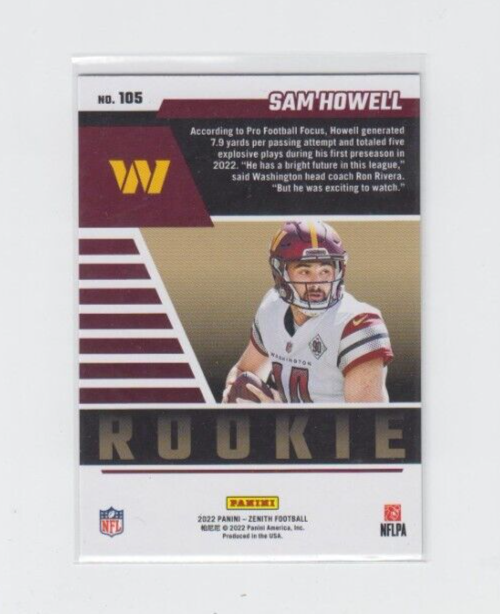 2022 Panini Zenith Sam Howell Red Zone RC Commanders No. 105 | eBay