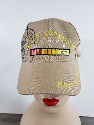 U.S. Navy Veteran Ball Cap Hat Embroidered Lettering Tan ADJUSTABLE ...