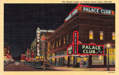 Center St. Palace Club Vtg Cars Street Night Scene Reno, NV Vtg 1930's ...