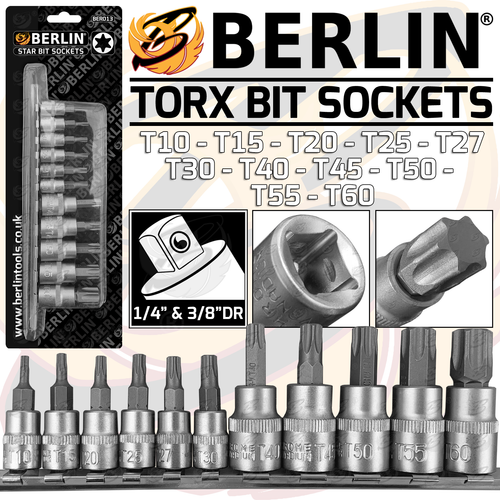 TORX BIT Socket Set 1/4" & 3/8" Drive T10 To T60 Star Bits Sockets TRX ...