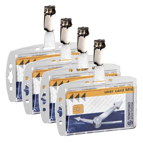 4x Durable 8cm Security Pass/Card Holder Acrylic Protection w/ Clip ...