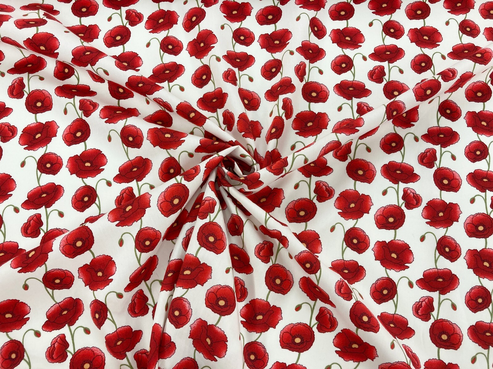 Red Poppy Fabric Cotton Poplin Remembrance Poppies Floral Dressmaking ...