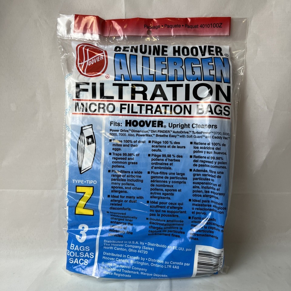Genuine Hoover Type Z Vacuum sweeper Replacement Allergen Filtration 3 ...