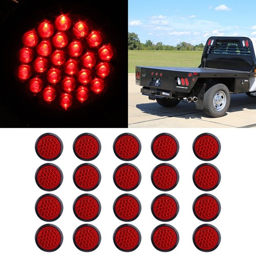 4" 20X Red Round LED Signal Side Marker Lights Rubber Mount For Truck ...