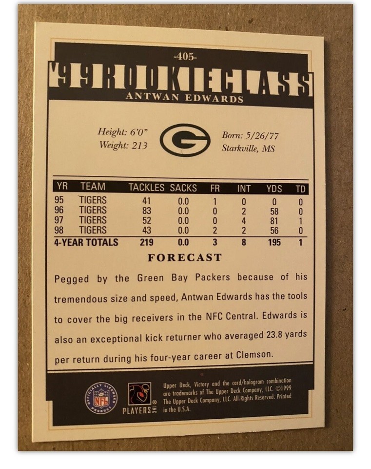 1999 Upper Deck Victory Antwan Edwards #405 Green Bay Packers | eBay