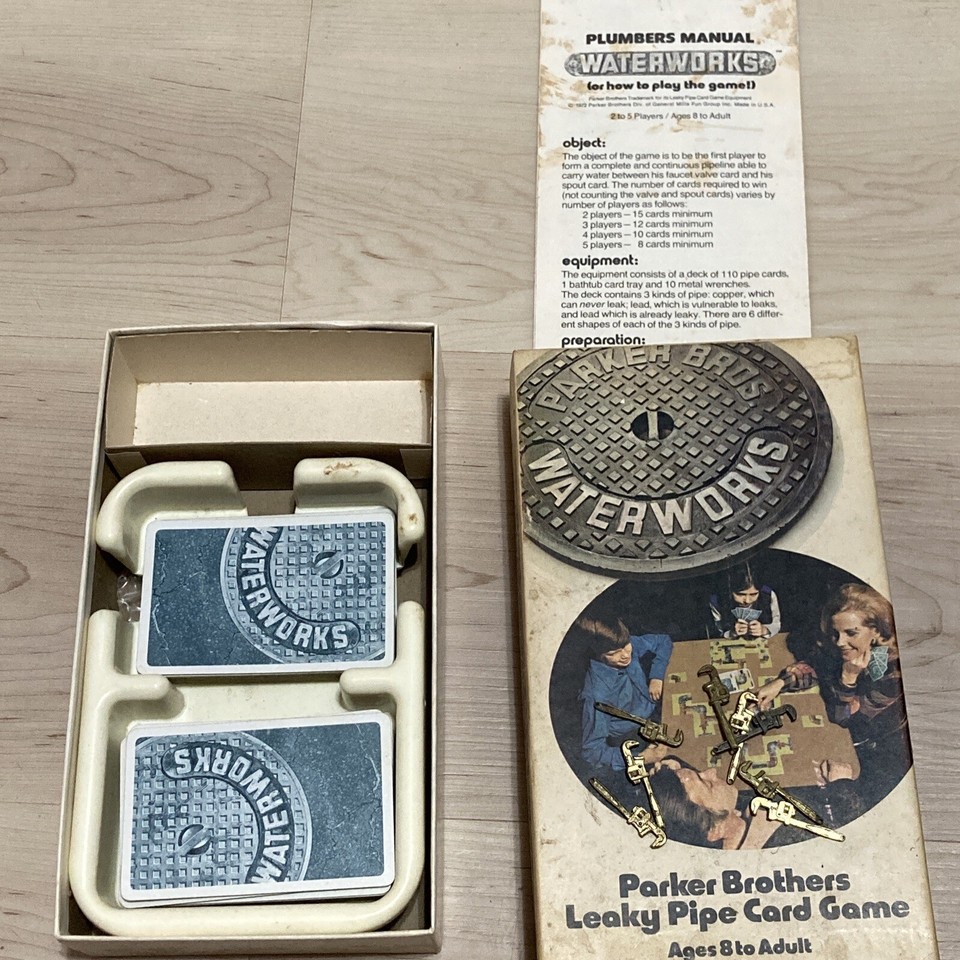 Vintage 1972 WATERWORKS Parker Brothers Card Game Leaky Pipe Board Game ...