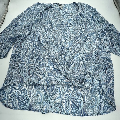 Catherines Plus Size Women’s 1X Blue Paisley Faux Wrap Draped Blouse | eBay