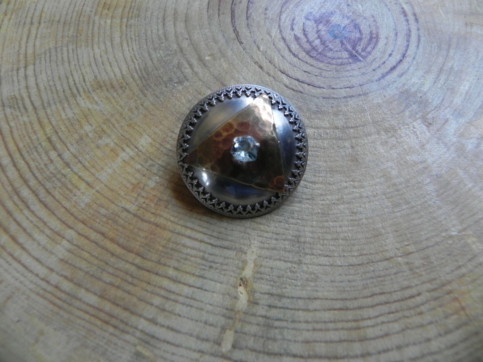 Aquamarine, Brass & Sterling Silver Round Pin by PP Navajo | eBay