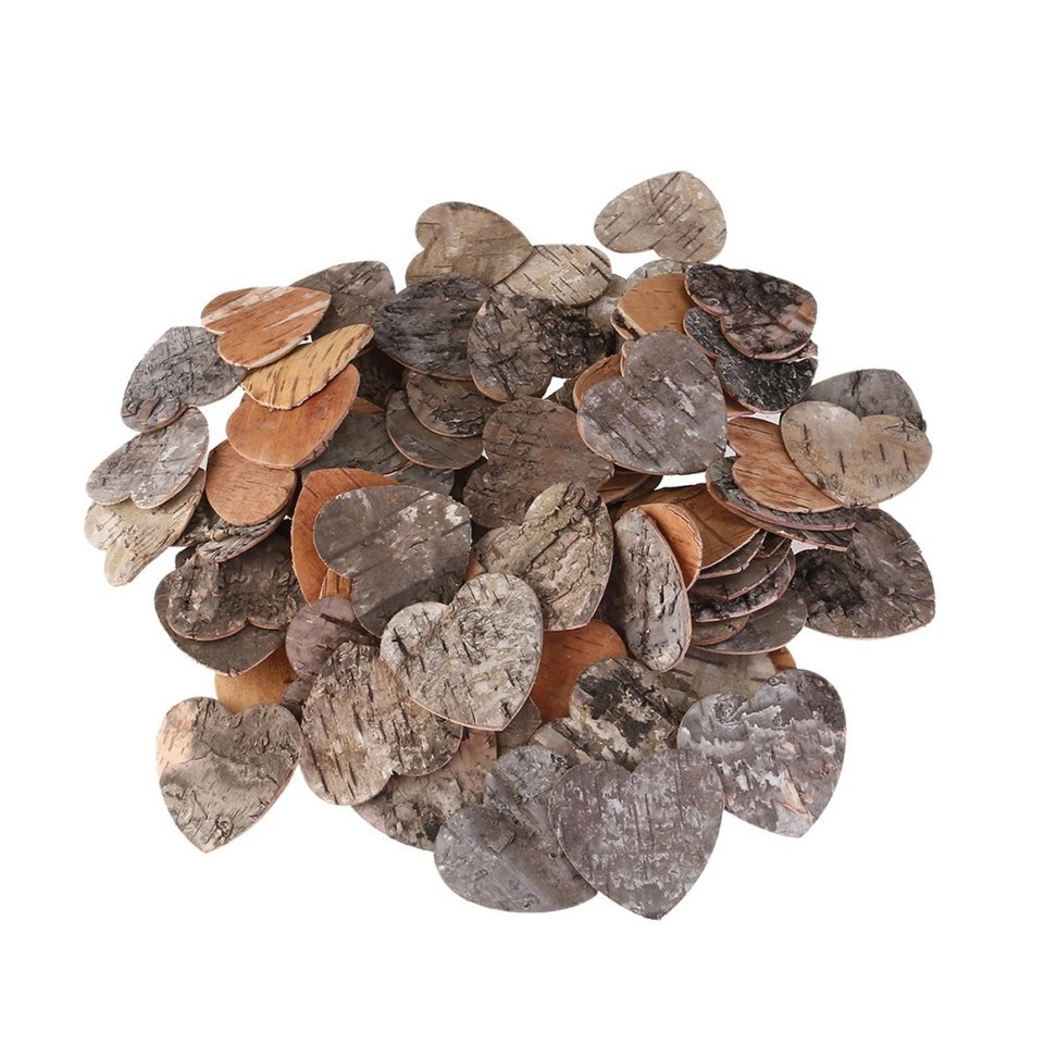 160pcs Birch Bark Heart Shaped Wooden Chips Rustic Wood Ornaments Table ...