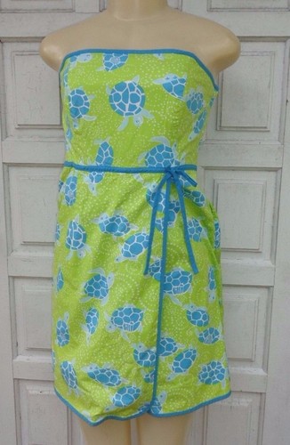 LILLY PULITZER GREENS COTTON TURTLES PRINT STRAPLESS … - Gem