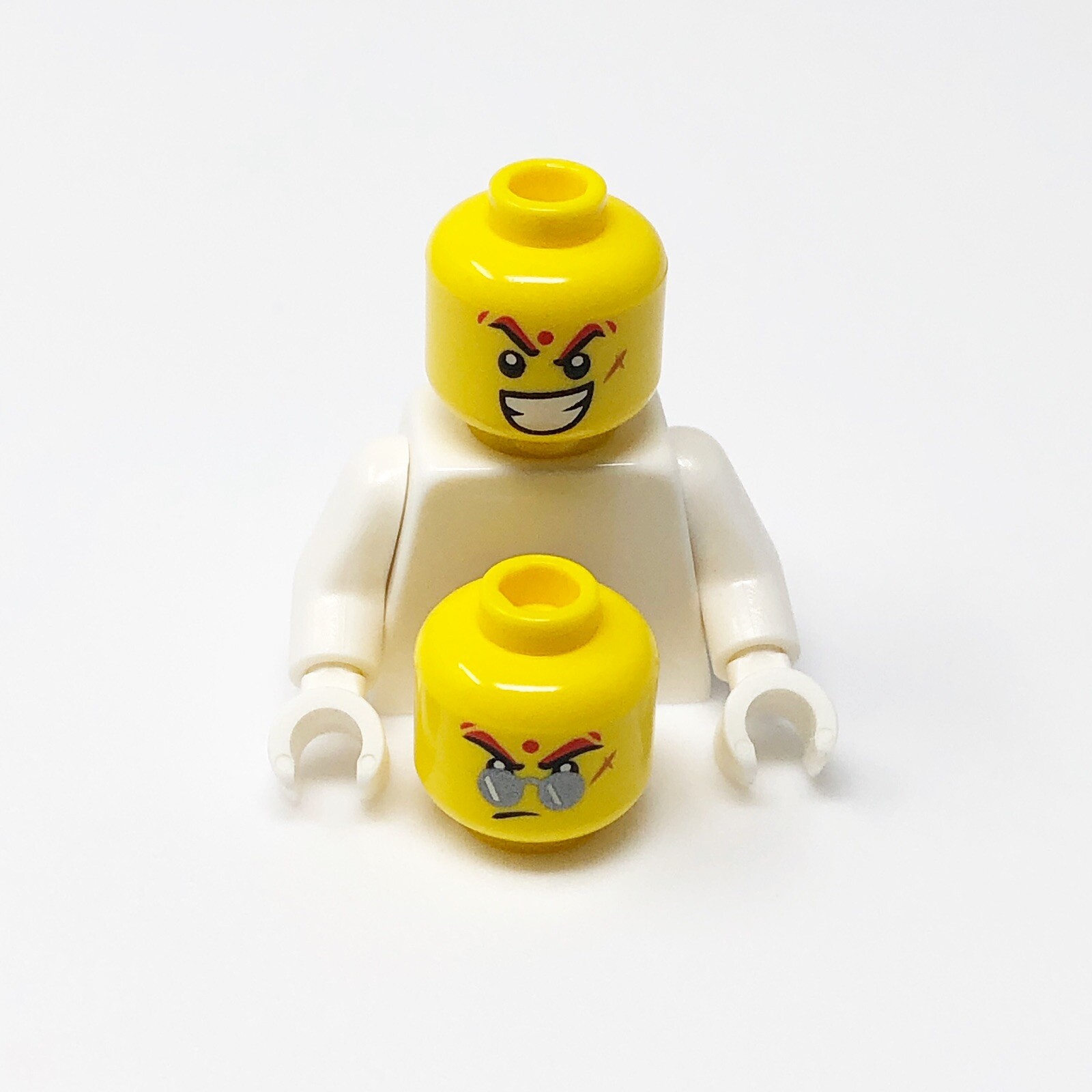 LEGO Minifig Dual Head Sunglasses Scar Lopsided Frown Raised Eyebrow ...