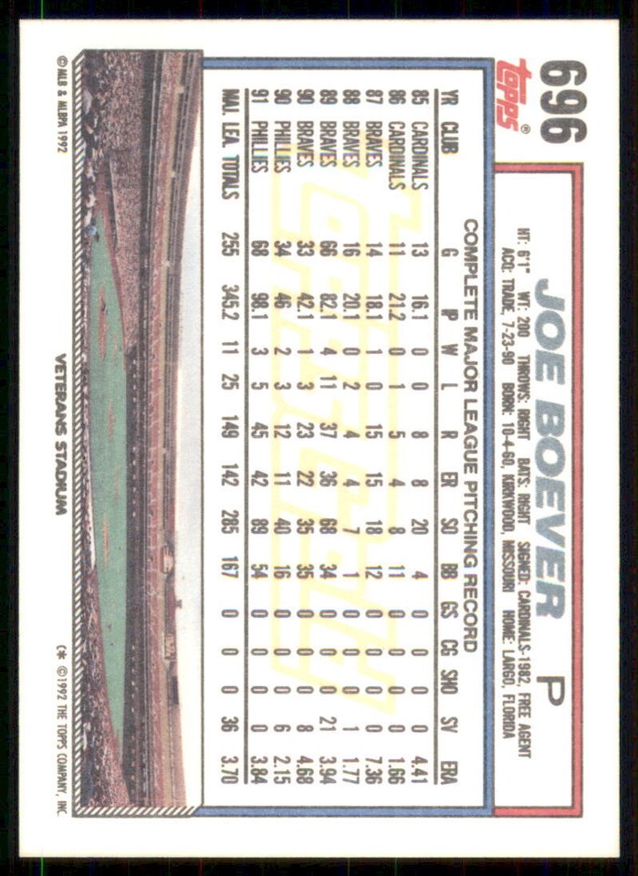 1992 Topps #696 Joe Boever Gold Winners | eBay