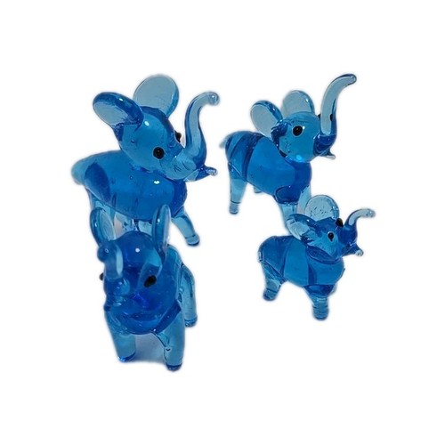 Lot of 4 Vintage Blue Glass Elephant Family Miniture Figurines | eBay