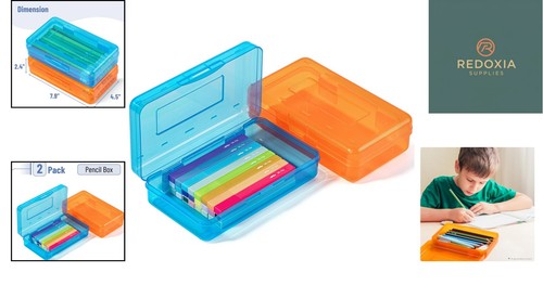 Clear Plastic Pencil Box With Secure Snap Lid School Supplies 2 Pack ...