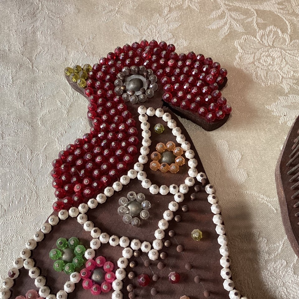 Vintage 18”x18” Folk Art Rooster Beadwork Nail Art Country Farmhouse ...