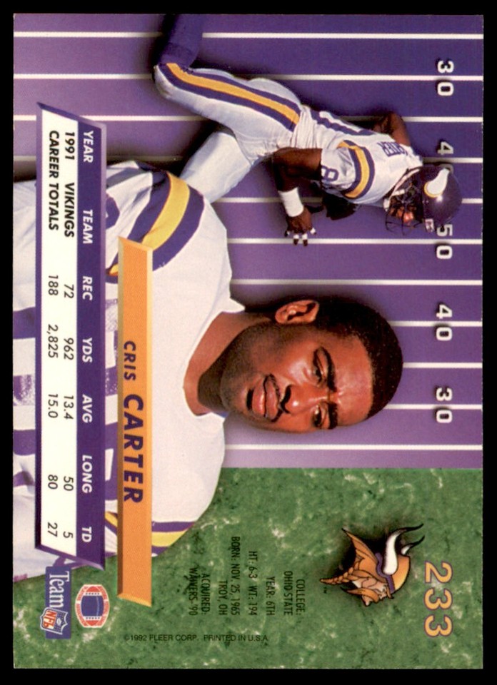 1992 Ultra #233 Cris Carter Minnesota Vikings | eBay