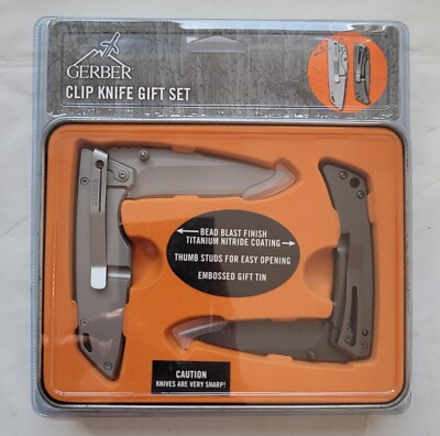 Gerber Clip Knife Set of 2 Folding Knives in Gift Tin Box | eBay