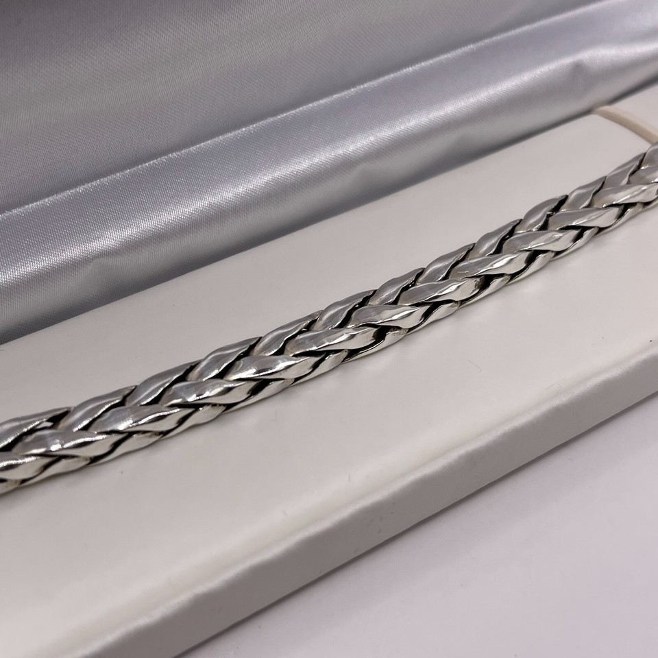 MENS WOVEN STERLING SILVER BRAIDED BRACELET 42 GRAMS 7.5 IN W/BOX | eBay