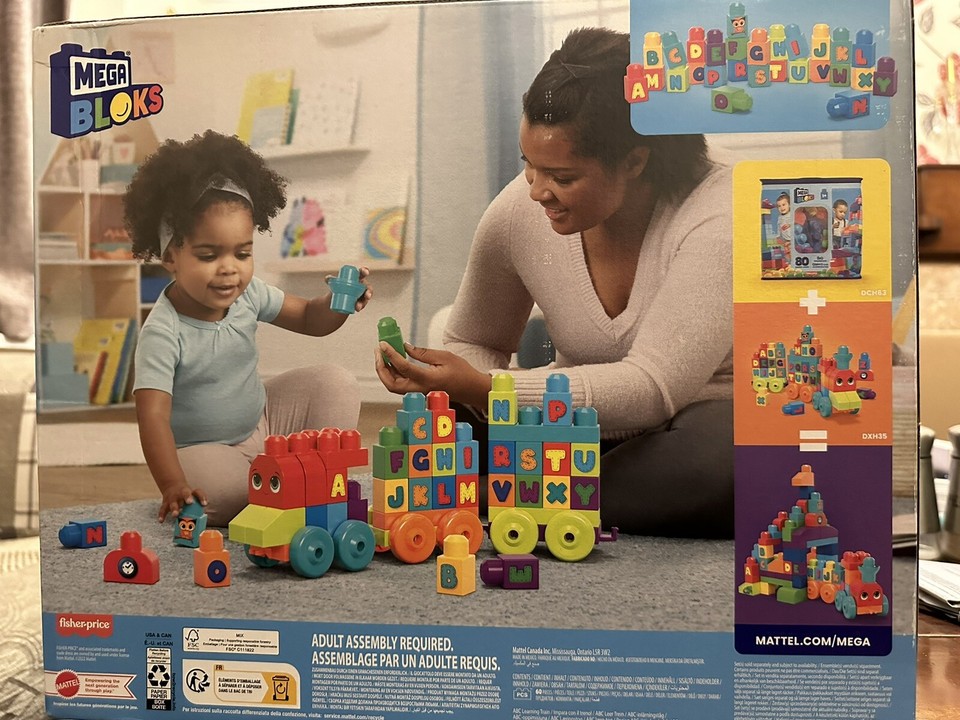 Mega Blocks ABC Learning Train 60 Block Pieces Alphabet Educational Toy ...