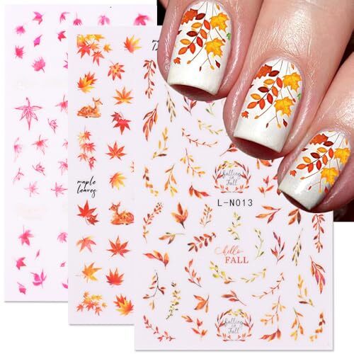 Fall Nail Art Stickers Autumn Maple Leaf Nail Decals 6PCS 3D Self ...