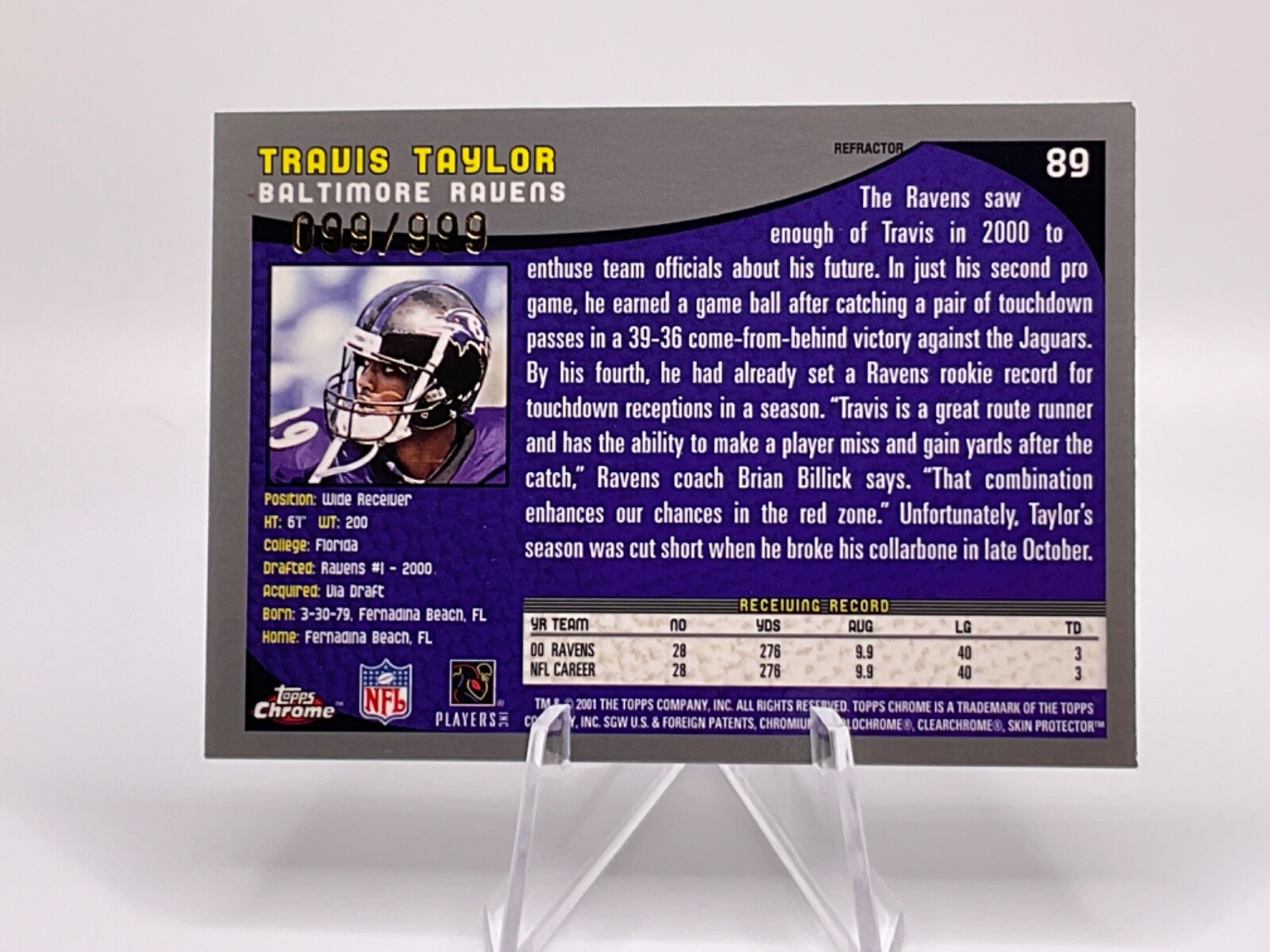 Travis Taylor 2001 Topps Chrome #89 Refractor /999 Ravens 1 Owner Sharp ...