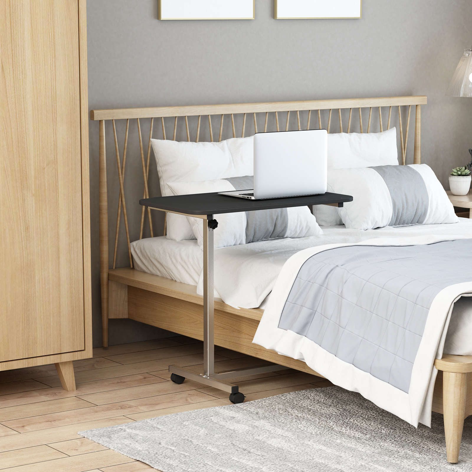 Over Bed Chair Table w/4 Castors Lockable Movable Multipurpose Height ...