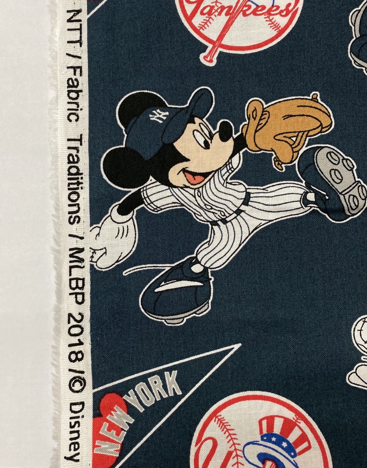 MLB 2018 NEW YORK YANKEES NYY MICKEY MOUSE, 1/4 yard (9”x44”) 100% ...