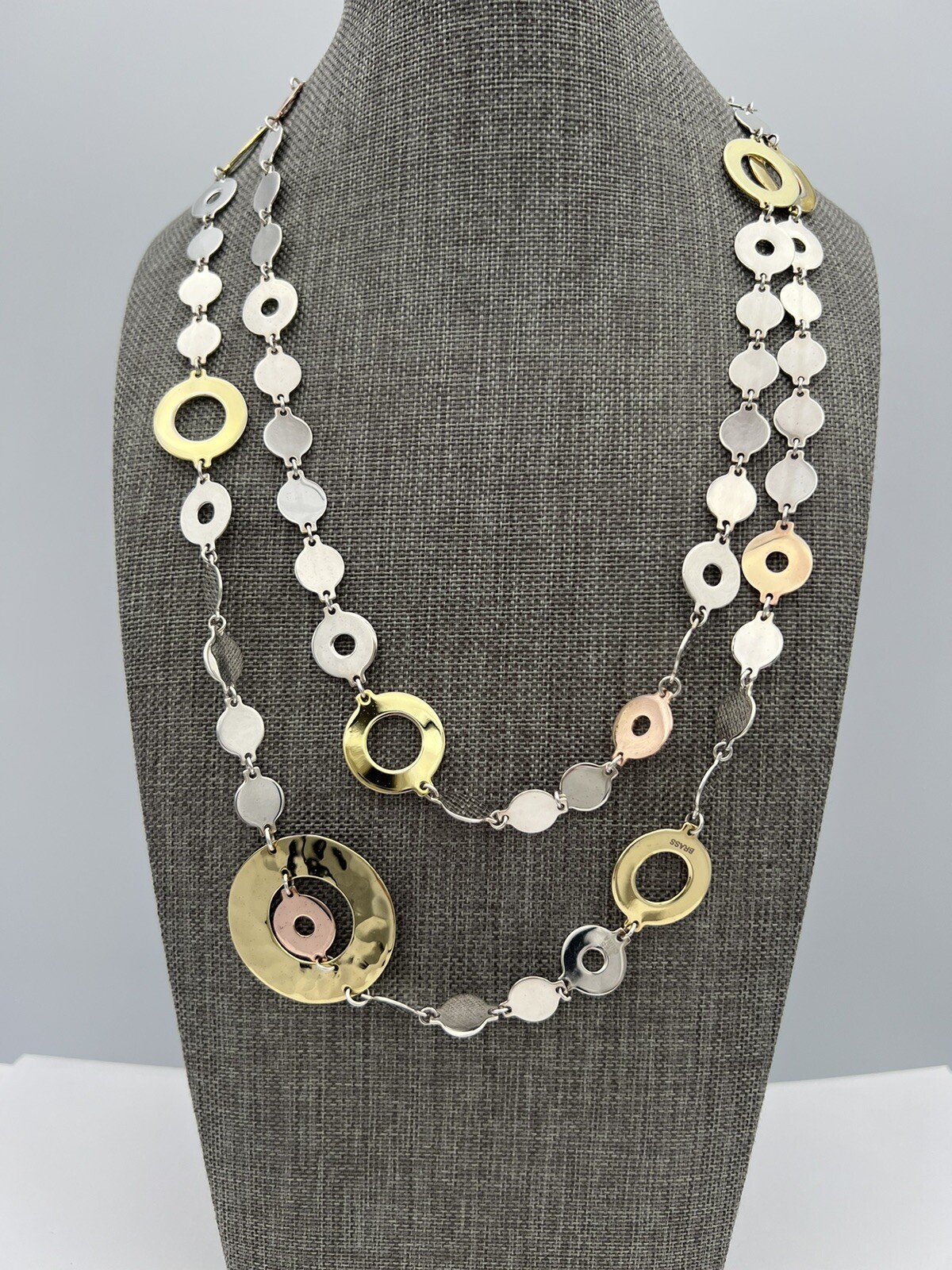 Robert Lee Morris RLM Studio Tri-Color Circle Disc Link Necklace 42" | eBay