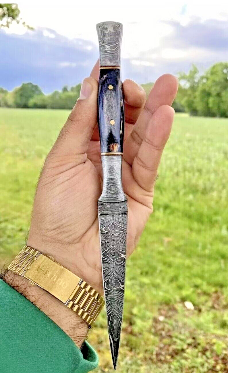 9" Double-Edged V42 Military Damascus steel Dagger boot Knife full tang ...