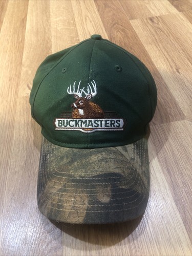 BUCKMASTERS Adjustable Strap Back Hat Cap Black w/ Camo Brim Deer Buck ...
