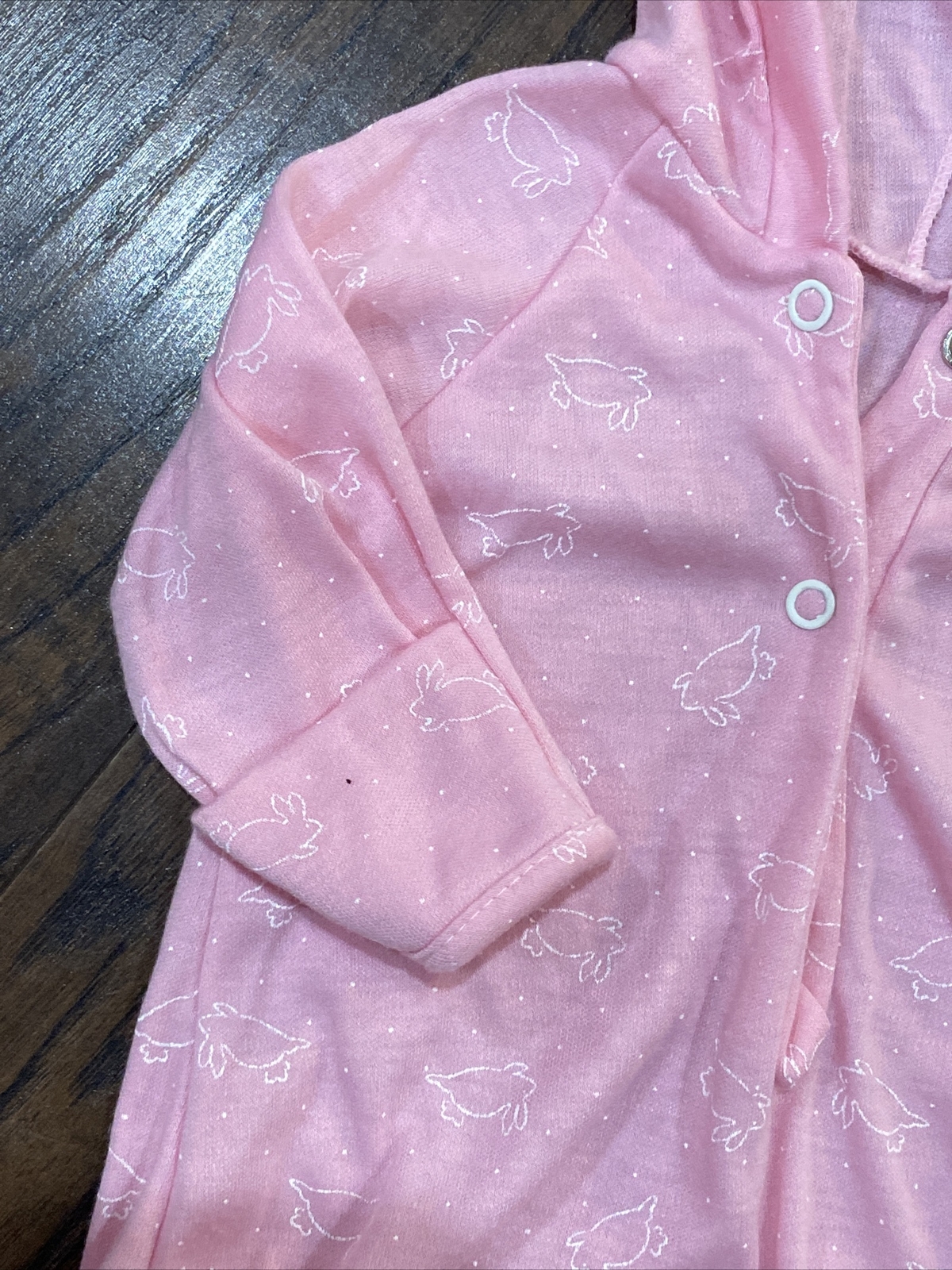 Vintage Baby Girls Layette Gown Pink Bunnies Tie Bottom Hooded Little ...