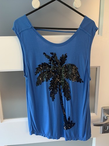 Blue The Shanti Butterfly Palm Tree Sequin Scoop Back Top / Tank Size 8 | eBay