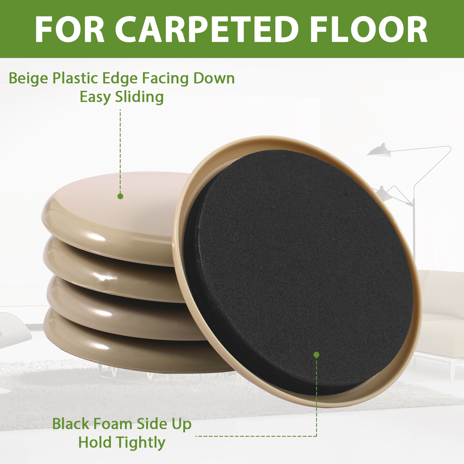 16Pcs Furniture Sliders for Carpet 3.5inch Round Furniture Sliders ghh ...