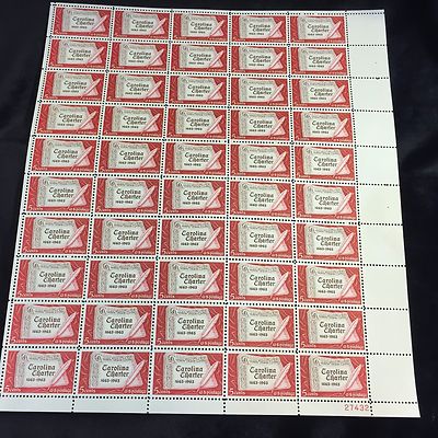 Sheet of 50 1963 5 Cent Carolina Charter Stamps | eBay